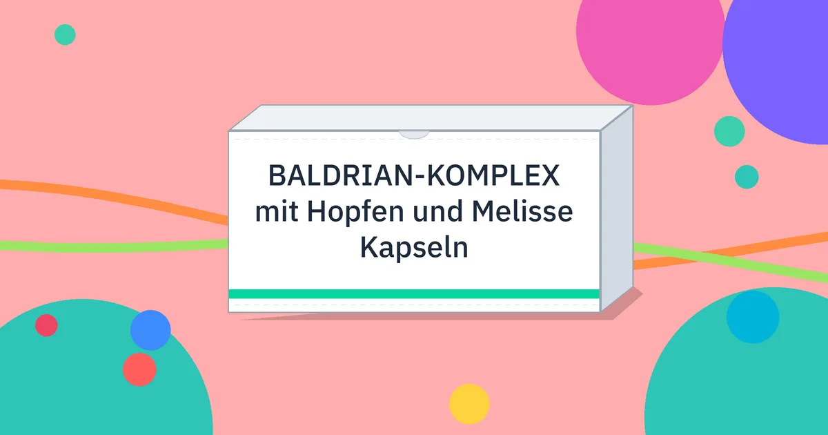 Symbolbild: Packung mit der Aufschrift BALDRIAN-KOMPLEX mit Hopfen und Melisse Kapseln (PZN 16394030) – Verfügbarkeit und Bezug in Apotheken in Frankfurt am Main