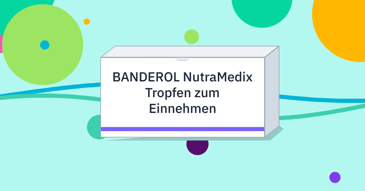 Symbolbild: Packung mit der Aufschrift BANDEROL NutraMedix Tropfen zum Einnehmen (PZN 18039959) – Verfügbarkeit und Bezug in Apotheken in Frankfurt am Main