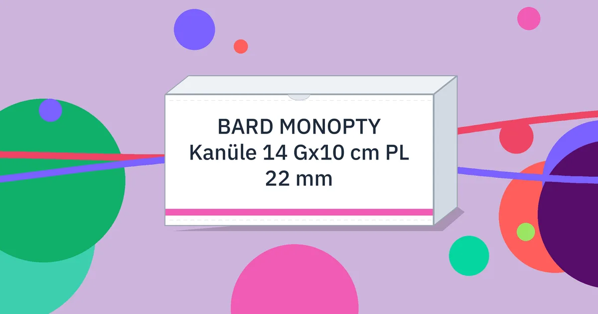 Symbolbild: Packung mit der Aufschrift BARD MONOPTY Kanüle 14 Gx10 cm PL 22 mm (PZN 07780478) – Verfügbarkeit und Bezug in Apotheken in Frankfurt am Main