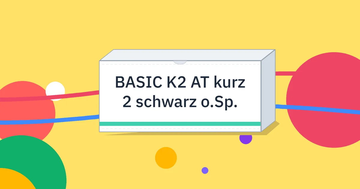 Symbolbild: Packung mit der Aufschrift BASIC K2 AT kurz 2 schwarz o.Sp. (PZN 20268905) – Verfügbarkeit und Bezug in Apotheken in Frankfurt am Main