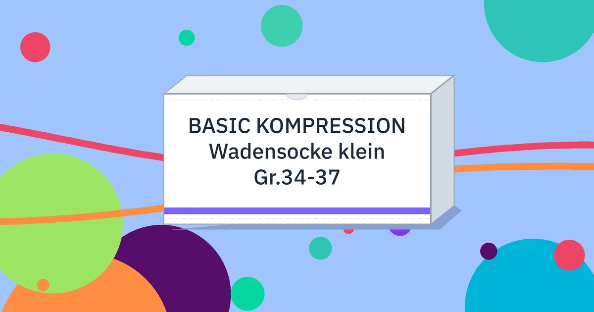 Symbolbild: Packung mit der Aufschrift BASIC KOMPRESSION Wadensocke klein Gr.34-37 (PZN 15381284) – Verfügbarkeit und Bezug in Apotheken in Frankfurt am Main