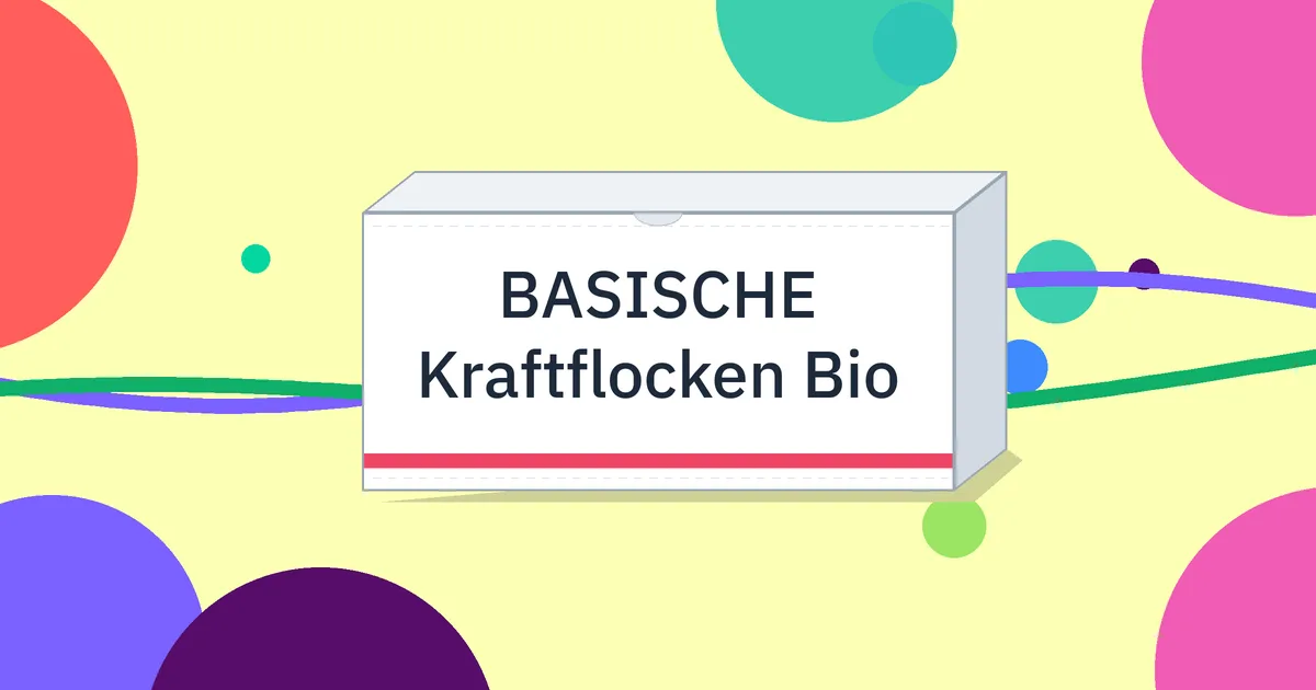 Symbolbild: Packung mit der Aufschrift BASISCHE Kraftflocken Bio (PZN 18297035) – Verfügbarkeit und Bezug in Apotheken in Frankfurt am Main