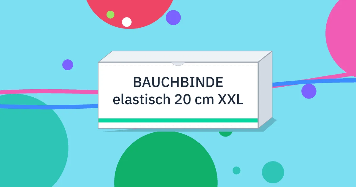 Symbolbild: Packung mit der Aufschrift BAUCHBINDE elastisch 20 cm XXL (PZN 19070492) – Verfügbarkeit und Bezug in Apotheken in Frankfurt am Main