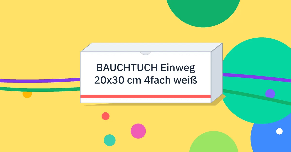 Symbolbild: Packung mit der Aufschrift BAUCHTUCH Einweg 20x30 cm 4fach weiß (PZN 07386698) – Verfügbarkeit und Bezug in Apotheken in Frankfurt am Main