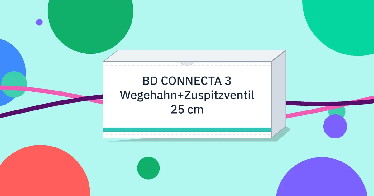 Symbolbild: Packung mit der Aufschrift BD CONNECTA 3 Wegehahn+Zuspitzventil 25 cm (PZN 02044071) – Verfügbarkeit und Bezug in Apotheken in Frankfurt am Main