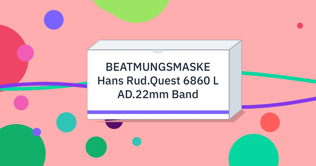 Symbolbild: Packung mit der Aufschrift BEATMUNGSMASKE Hans Rud.Quest 6860 L AD.22mm Band (PZN 17303621) – Verfügbarkeit und Bezug in Apotheken in Frankfurt am Main
