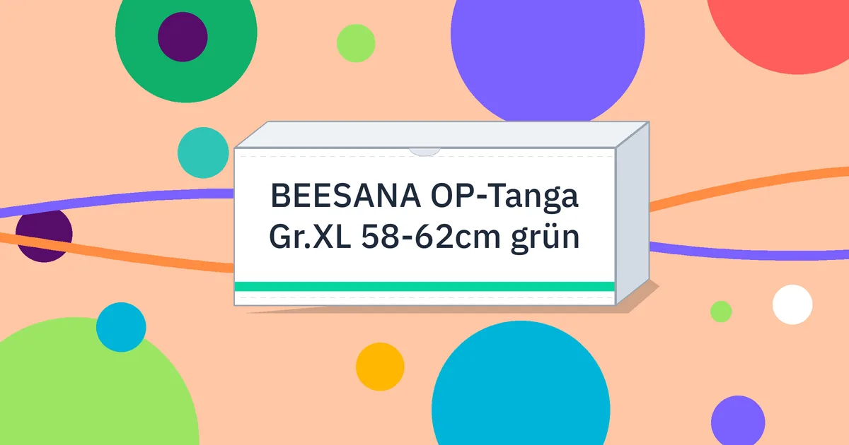 Symbolbild: Packung mit der Aufschrift BEESANA OP-Tanga Gr.XL 58-62cm grün (PZN 11857330) – Verfügbarkeit und Bezug in Apotheken in Frankfurt am Main