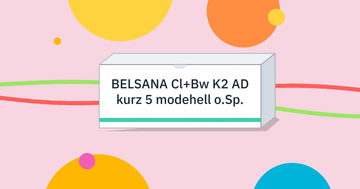 Symbolbild: Packung mit der Aufschrift BELSANA Cl+Bw K2 AD kurz 5 modehell o.Sp. (PZN 12241772) – Verfügbarkeit und Bezug in Apotheken in Frankfurt am Main