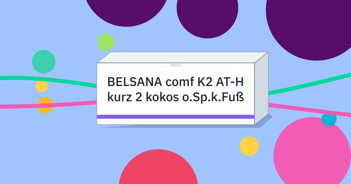 Symbolbild: Packung mit der Aufschrift BELSANA comf K2 AT-H kurz 2 kokos o.Sp.k.Fuß (PZN 12328651) – Verfügbarkeit und Bezug in Apotheken in Frankfurt am Main