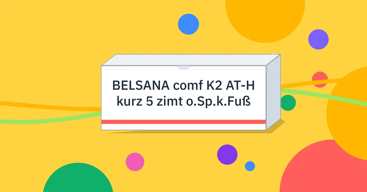 Symbolbild: Packung mit der Aufschrift BELSANA comf K2 AT-H kurz 5 zimt o.Sp.k.Fuß (PZN 12331297) – Verfügbarkeit und Bezug in Apotheken in Frankfurt am Main
