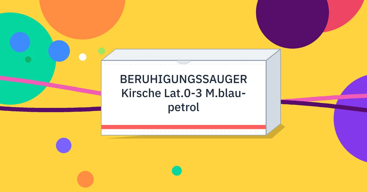 Symbolbild: Packung mit der Aufschrift BERUHIGUNGSSAUGER Kirsche Lat.0-3 M.blau-petrol (PZN 00224573) – Verfügbarkeit und Bezug in Apotheken in Frankfurt am Main