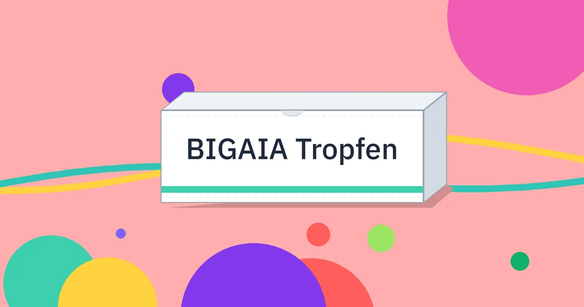 Symbolbild: Packung mit der Aufschrift BIGAIA Tropfen (PZN 09335452) – Verfügbarkeit und Bezug in Apotheken in Frankfurt am Main