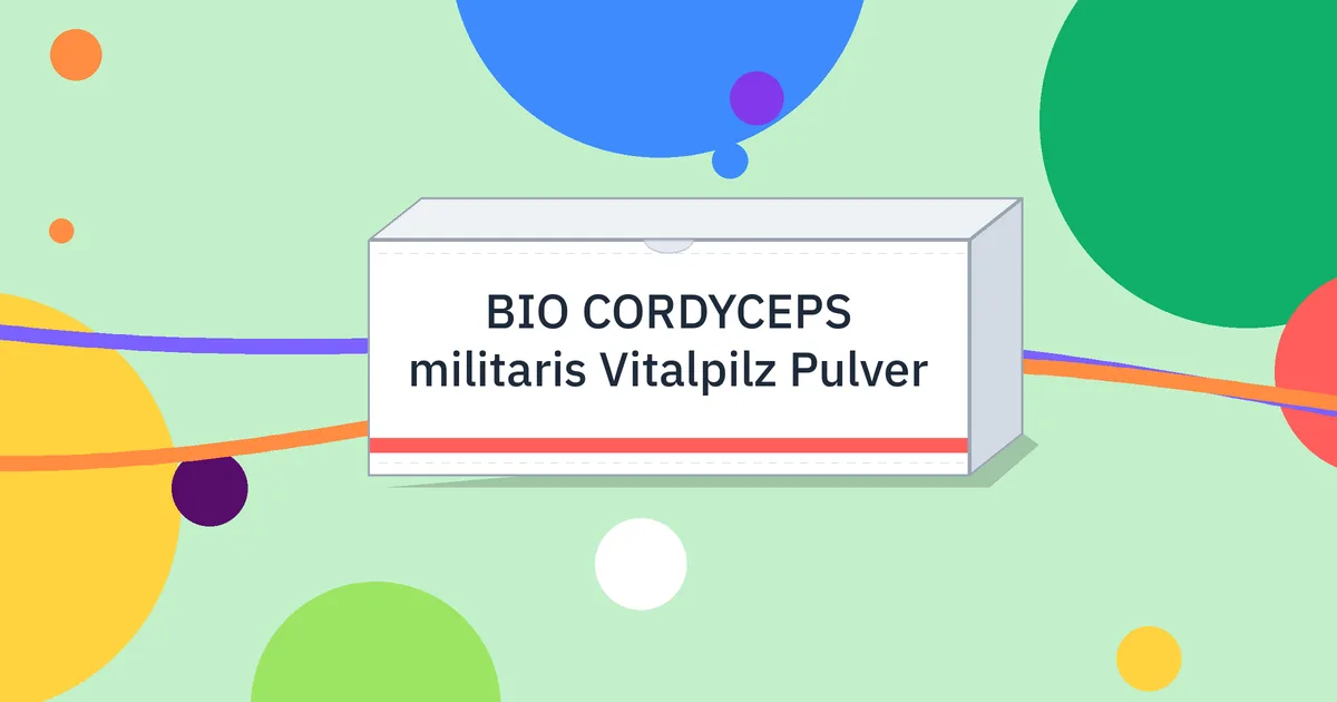 Symbolbild: Packung mit der Aufschrift BIO CORDYCEPS militaris Vitalpilz Pulver (PZN 19825051) – Verfügbarkeit und Bezug in Apotheken in Frankfurt am Main
