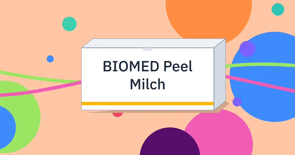 Symbolbild: Packung mit der Aufschrift BIOMED Peel Milch (PZN 10837377) – Verfügbarkeit und Bezug in Apotheken in Frankfurt am Main