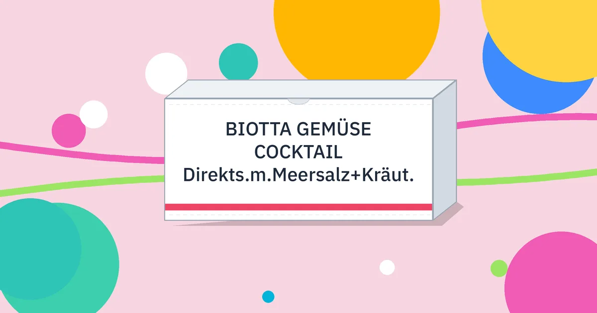 Symbolbild: Packung mit der Aufschrift BIOTTA GEMÜSE COCKTAIL Direkts.m.Meersalz+Kräut. (PZN 00960409) – Verfügbarkeit und Bezug in Apotheken in Frankfurt am Main