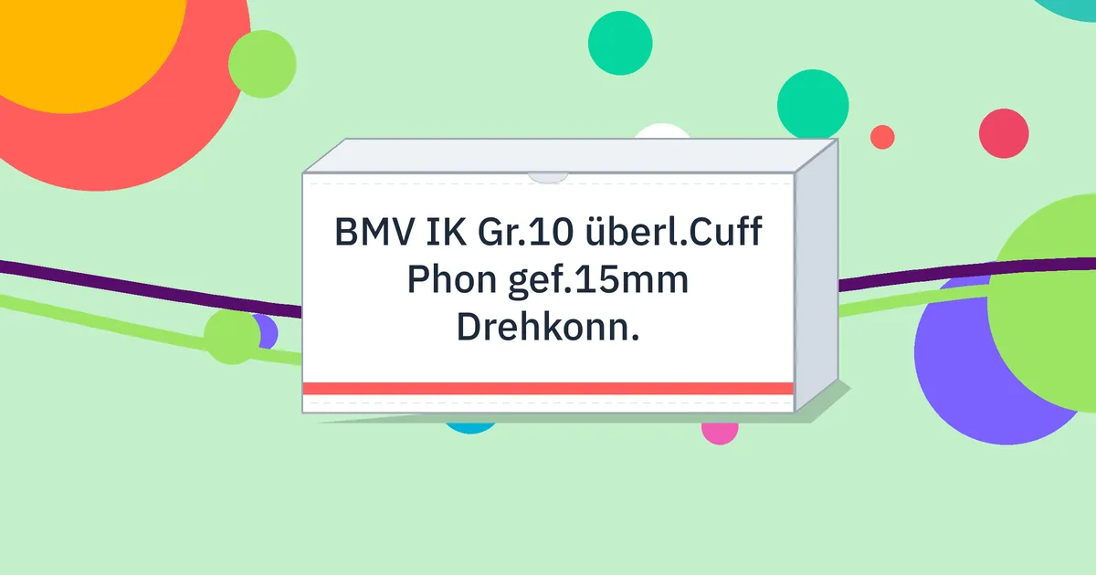 Symbolbild: Packung mit der Aufschrift BMV IK Gr.10 überl.Cuff Phon gef.15mm Drehkonn. (PZN 20140105) – Verfügbarkeit und Bezug in Apotheken in Frankfurt am Main
