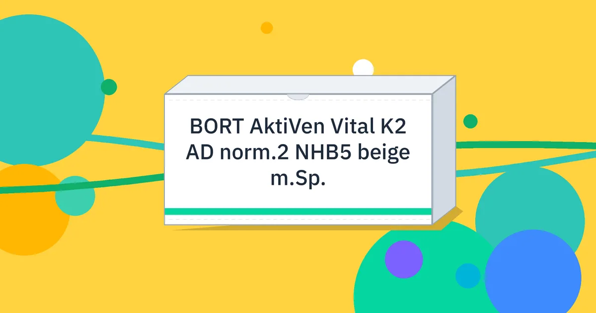 Symbolbild: Packung mit der Aufschrift BORT AktiVen Vital K2 AD norm.2 NHB5 beige m.Sp. (PZN 17494294) – Verfügbarkeit und Bezug in Apotheken in Frankfurt am Main