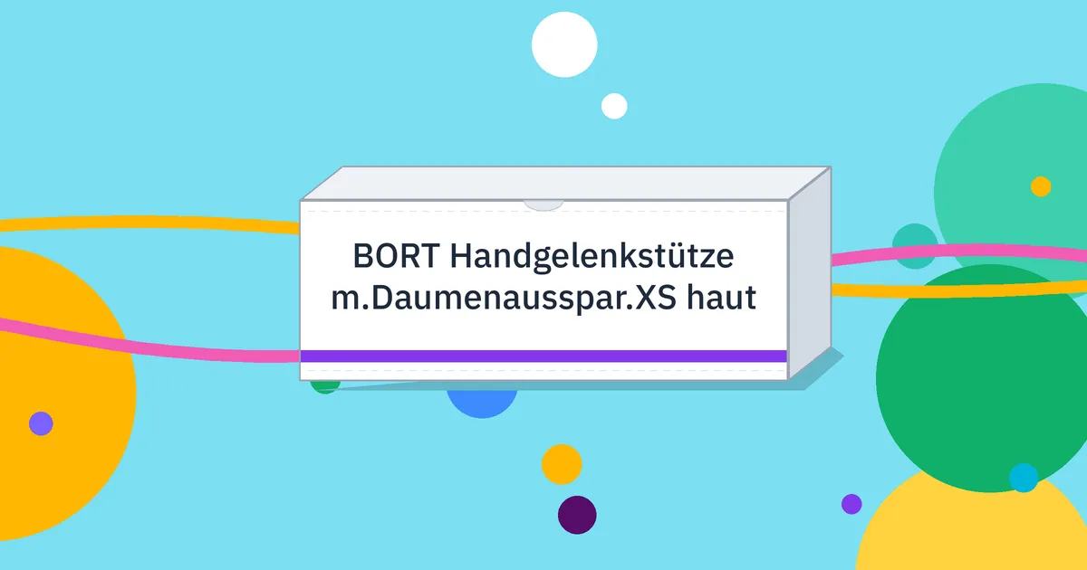 Symbolbild: Packung mit der Aufschrift BORT Handgelenkstütze m.Daumenausspar.XS haut (PZN 00461770) – Verfügbarkeit und Bezug in Apotheken in Frankfurt am Main