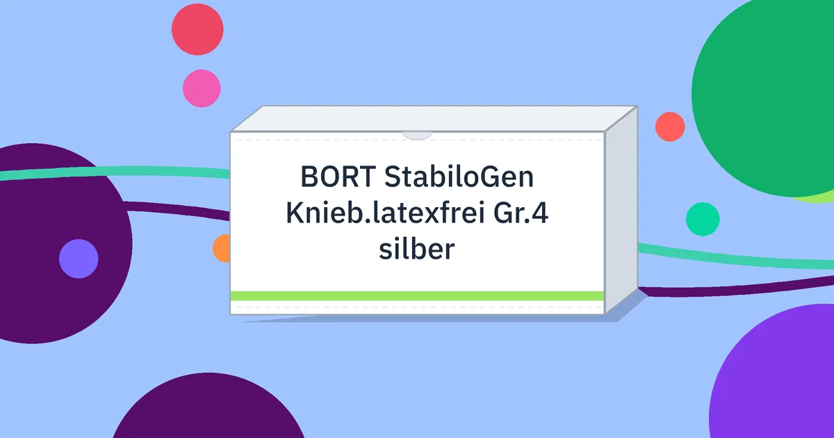Symbolbild: Packung mit der Aufschrift BORT StabiloGen Knieb.latexfrei Gr.4 silber (PZN 16846325) – Verfügbarkeit und Bezug in Apotheken in Frankfurt am Main