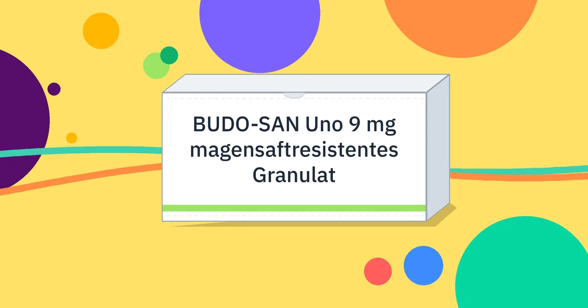Symbolbild: Packung mit der Aufschrift BUDO-SAN Uno 9 mg magensaftresistentes Granulat (PZN 19762511) – Verfügbarkeit und Bezug in Apotheken in Frankfurt am Main