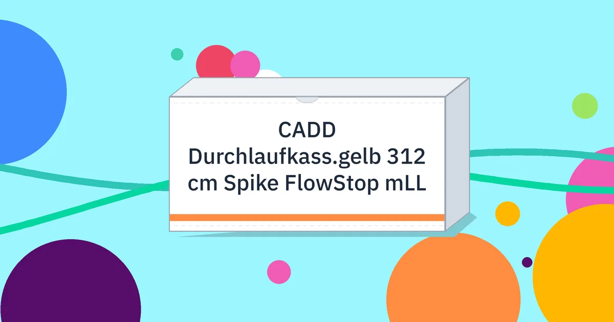 Symbolbild: Packung mit der Aufschrift CADD Durchlaufkass.gelb 312 cm Spike FlowStop mLL (PZN 15434827) – Verfügbarkeit und Bezug in Apotheken in Frankfurt am Main