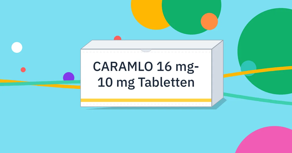 Symbolbild: Packung mit der Aufschrift CARAMLO 16 mg-10 mg Tabletten (PZN 14227569) – Verfügbarkeit und Bezug in Apotheken in Frankfurt am Main
