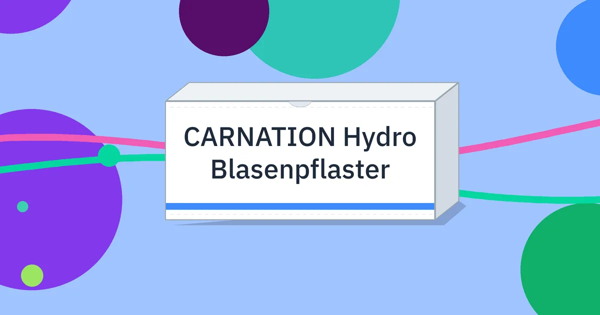 Symbolbild: Packung mit der Aufschrift CARNATION Hydro Blasenpflaster (PZN 09615306) – Verfügbarkeit und Bezug in Apotheken in Frankfurt am Main