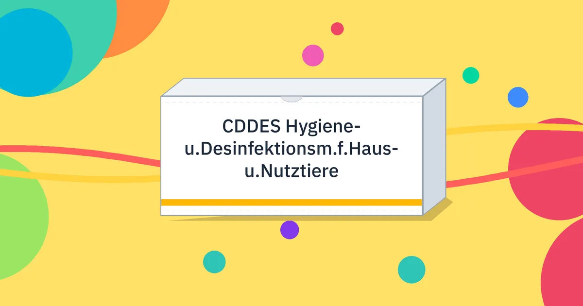 Symbolbild: Packung mit der Aufschrift CDDES Hygiene-u.Desinfektionsm.f.Haus-u.Nutztiere (PZN 18240288) – Verfügbarkeit und Bezug in Apotheken in Frankfurt am Main
