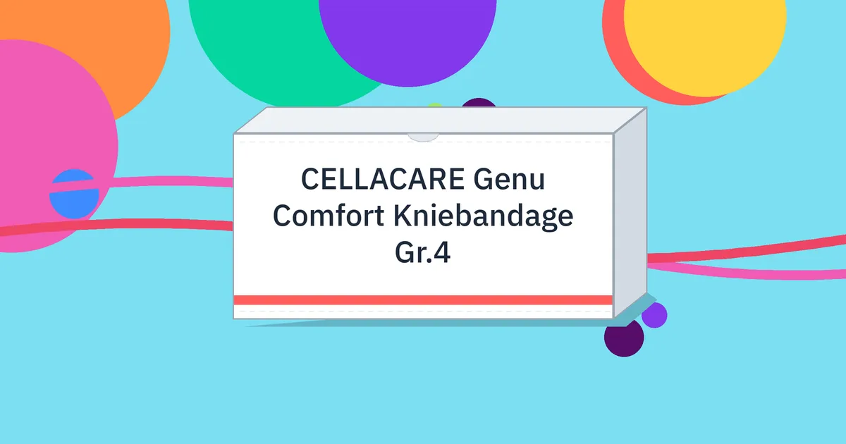 Symbolbild: Packung mit der Aufschrift CELLACARE Genu Comfort Kniebandage Gr.4 (PZN 11662230) – Verfügbarkeit und Bezug in Apotheken in Frankfurt am Main