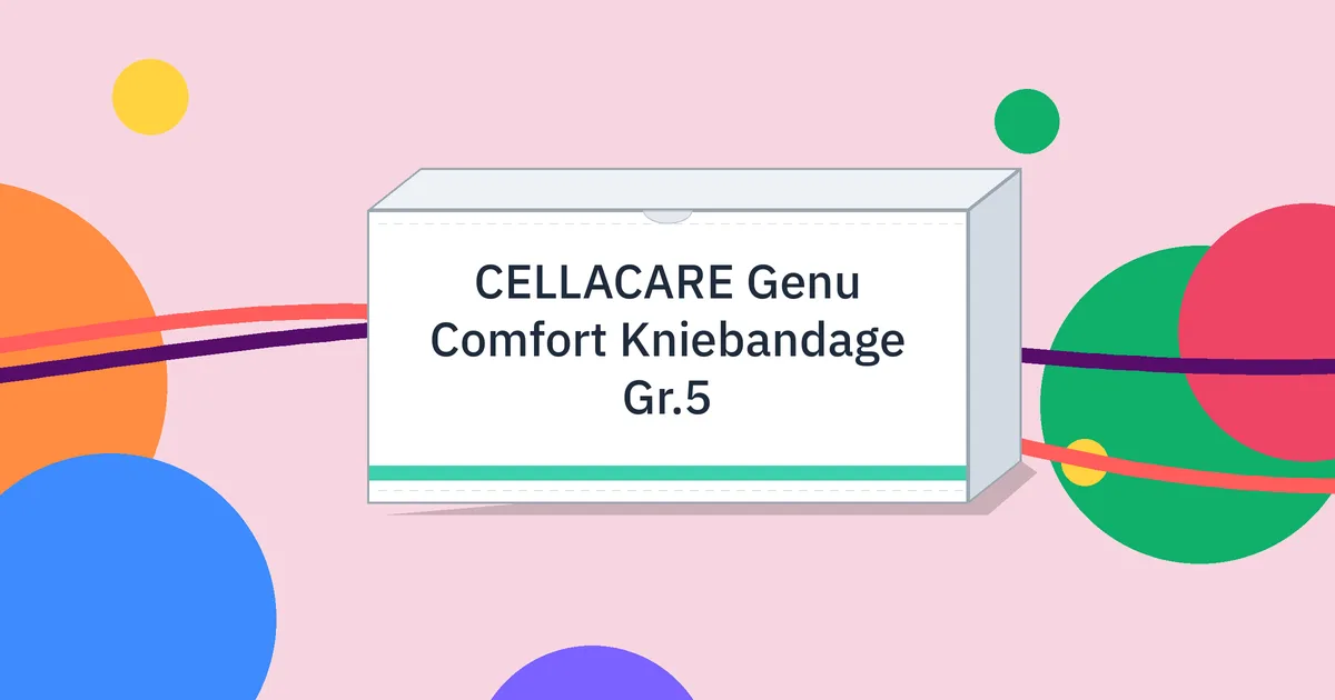 Symbolbild: Packung mit der Aufschrift CELLACARE Genu Comfort Kniebandage Gr.5 (PZN 11662247) – Verfügbarkeit und Bezug in Apotheken in Frankfurt am Main