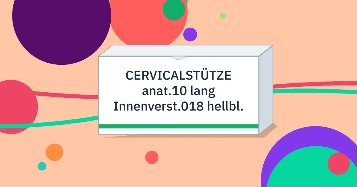 Symbolbild: Packung mit der Aufschrift CERVICALSTÜTZE anat.10 lang Innenverst.018 hellbl. (PZN 08895114) – Verfügbarkeit und Bezug in Apotheken in Frankfurt am Main