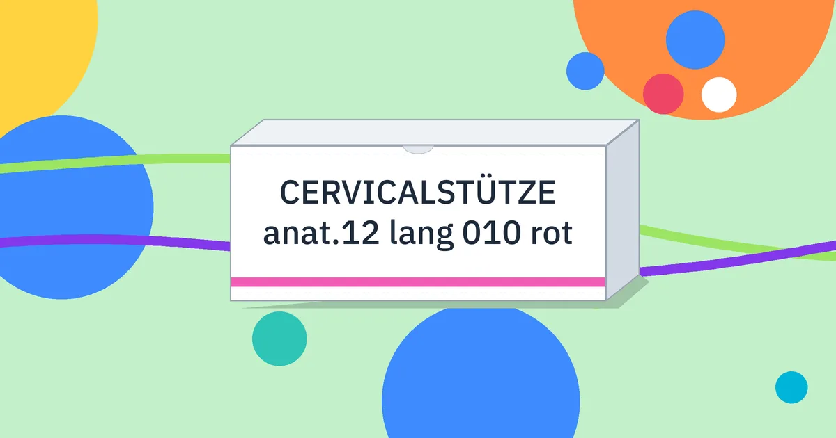 Symbolbild: Packung mit der Aufschrift CERVICALSTÜTZE anat.12 lang 010 rot (PZN 08895798) – Verfügbarkeit und Bezug in Apotheken in Frankfurt am Main