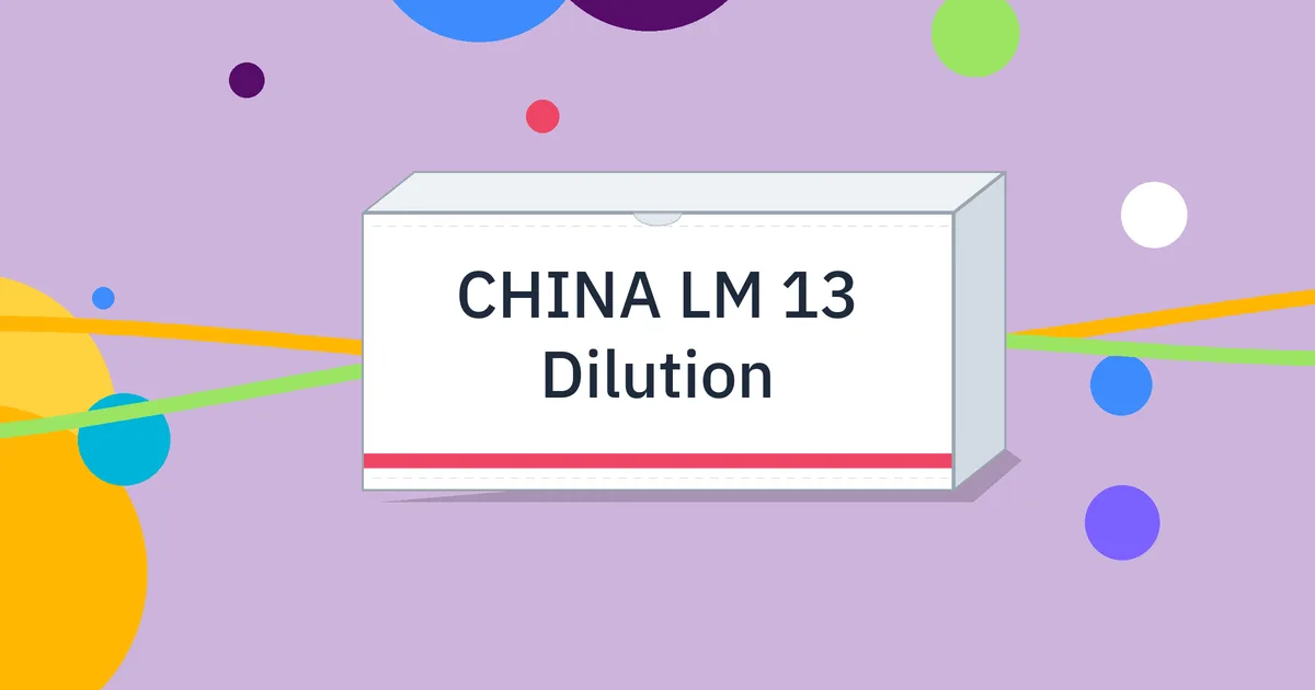 Symbolbild: Packung mit der Aufschrift CHINA LM 13 Dilution (PZN 12813814) – Verfügbarkeit und Bezug in Apotheken in Frankfurt am Main