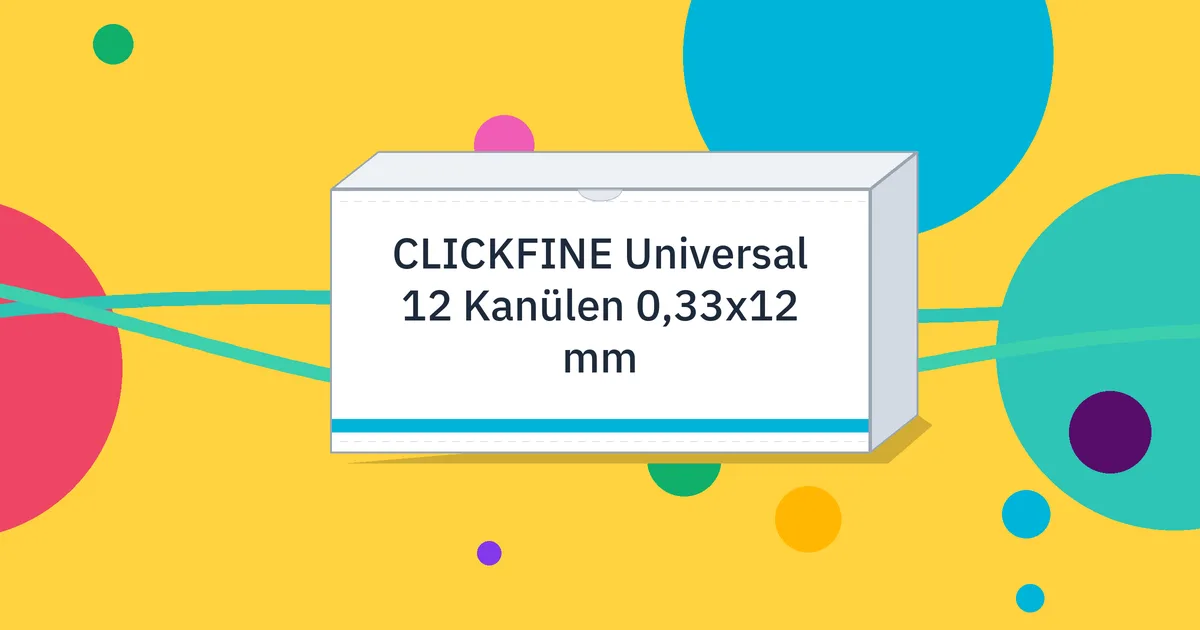 Symbolbild: Packung mit der Aufschrift CLICKFINE Universal 12 Kanülen 0,33x12 mm (PZN 17831461) – Verfügbarkeit und Bezug in Apotheken in Frankfurt am Main