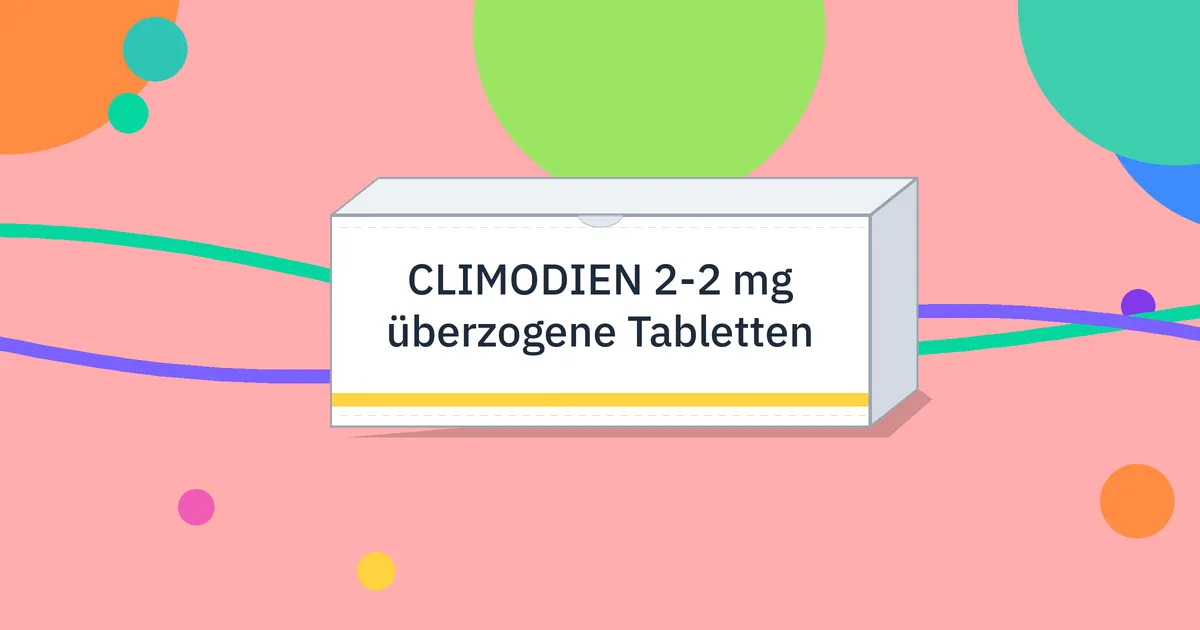 Symbolbild: Packung mit der Aufschrift CLIMODIEN 2-2 mg überzogene Tabletten (PZN 07776778) – Verfügbarkeit und Bezug in Apotheken in Frankfurt am Main