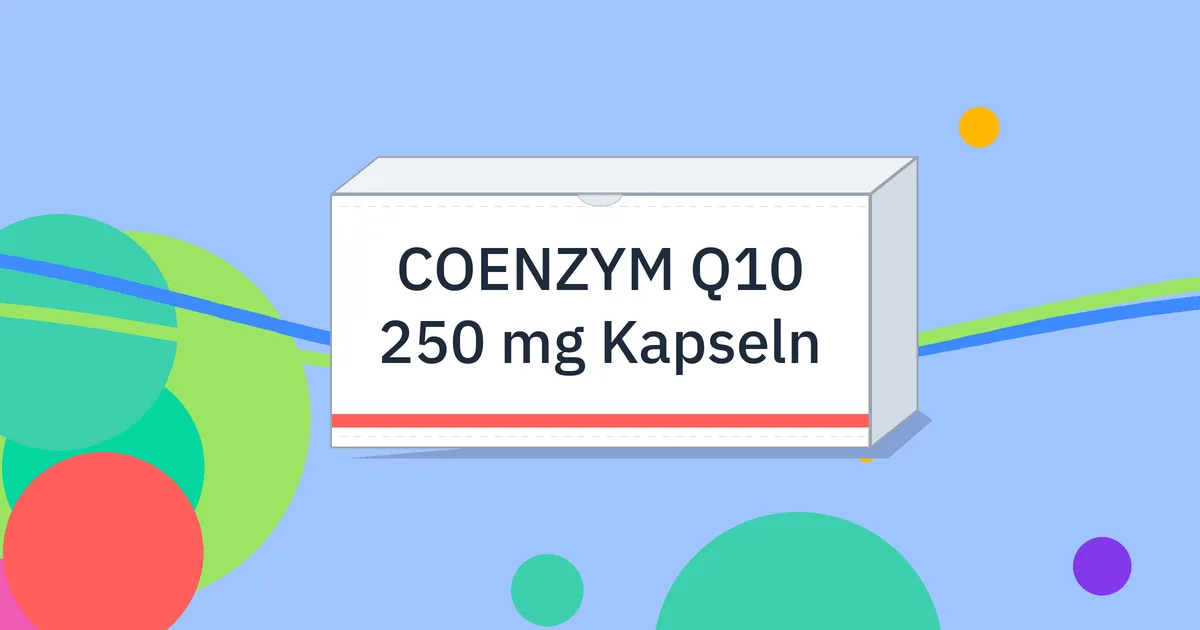Symbolbild: Packung mit der Aufschrift COENZYM Q10 250 mg Kapseln (PZN 12382142) – Verfügbarkeit und Bezug in Apotheken in Frankfurt am Main