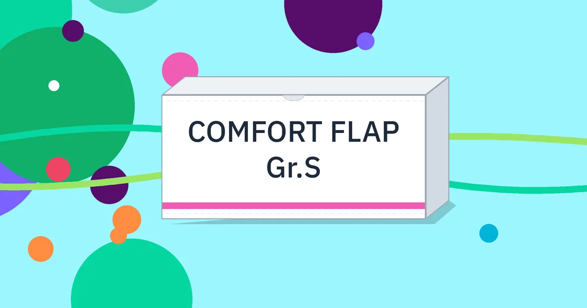 Symbolbild: Packung mit der Aufschrift COMFORT FLAP Gr.S (PZN 00076569) – Verfügbarkeit und Bezug in Apotheken in Frankfurt am Main