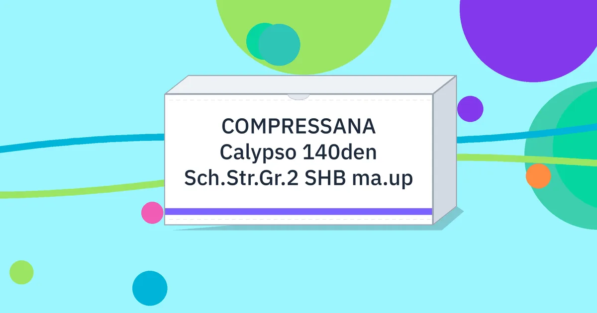 Symbolbild: Packung mit der Aufschrift COMPRESSANA Calypso 140den Sch.Str.Gr.2 SHB ma.up (PZN 05704734) – Verfügbarkeit und Bezug in Apotheken in Frankfurt am Main