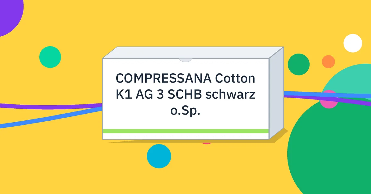 Symbolbild: Packung mit der Aufschrift COMPRESSANA Cotton K1 AG 3 SCHB schwarz o.Sp. (PZN 16959667) – Verfügbarkeit und Bezug in Apotheken in Frankfurt am Main