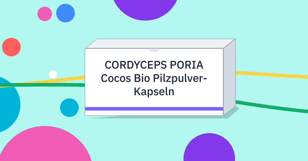 Symbolbild: Packung mit der Aufschrift CORDYCEPS PORIA Cocos Bio Pilzpulver-Kapseln (PZN 19710081) – Verfügbarkeit und Bezug in Apotheken in Frankfurt am Main