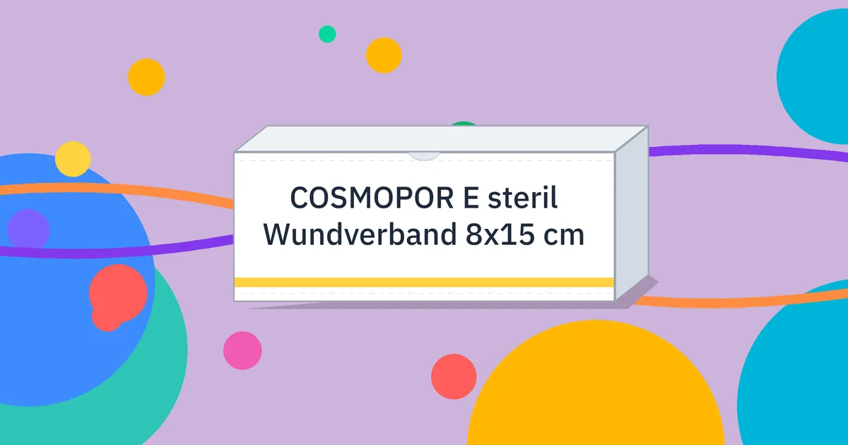 Symbolbild: Packung mit der Aufschrift COSMOPOR E steril Wundverband 8x15 cm (PZN 19295854) – Verfügbarkeit und Bezug in Apotheken in Frankfurt am Main