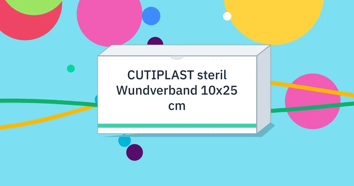 Symbolbild: Packung mit der Aufschrift CUTIPLAST steril Wundverband 10x25 cm (PZN 19433109) – Verfügbarkeit und Bezug in Apotheken in Frankfurt am Main