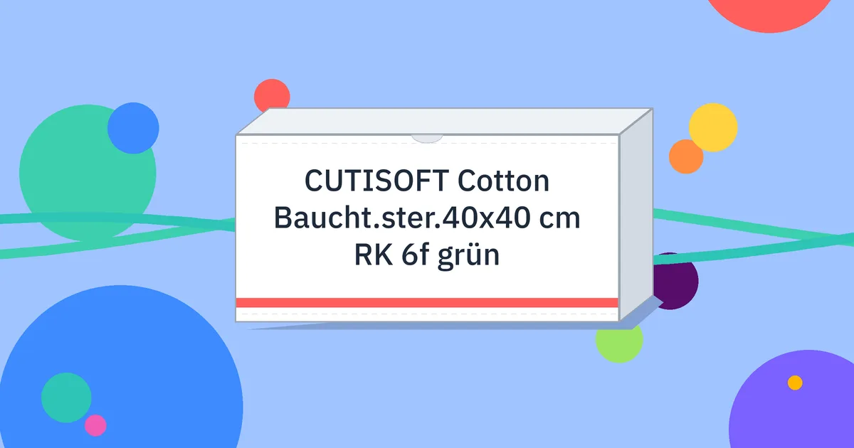Symbolbild: Packung mit der Aufschrift CUTISOFT Cotton Baucht.ster.40x40 cm RK 6f grün (PZN 03903033) – Verfügbarkeit und Bezug in Apotheken in Frankfurt am Main
