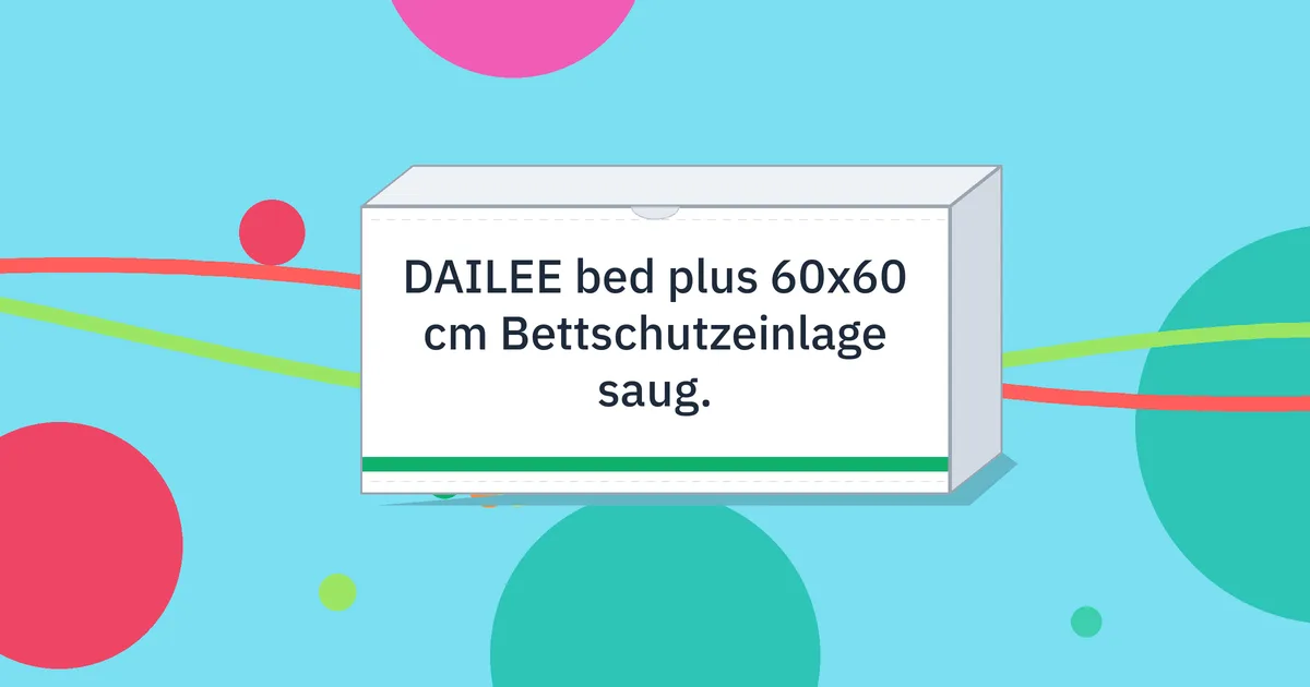 Symbolbild: Packung mit der Aufschrift DAILEE bed plus 60x60 cm Bettschutzeinlage saug. (PZN 19510809) – Verfügbarkeit und Bezug in Apotheken in Frankfurt am Main