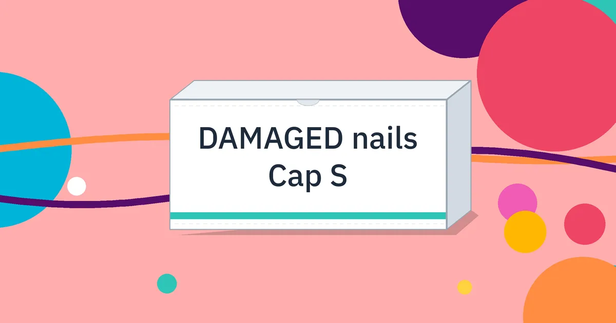 Symbolbild: Packung mit der Aufschrift DAMAGED nails Cap S (PZN 19687844) – Verfügbarkeit und Bezug in Apotheken in Frankfurt am Main