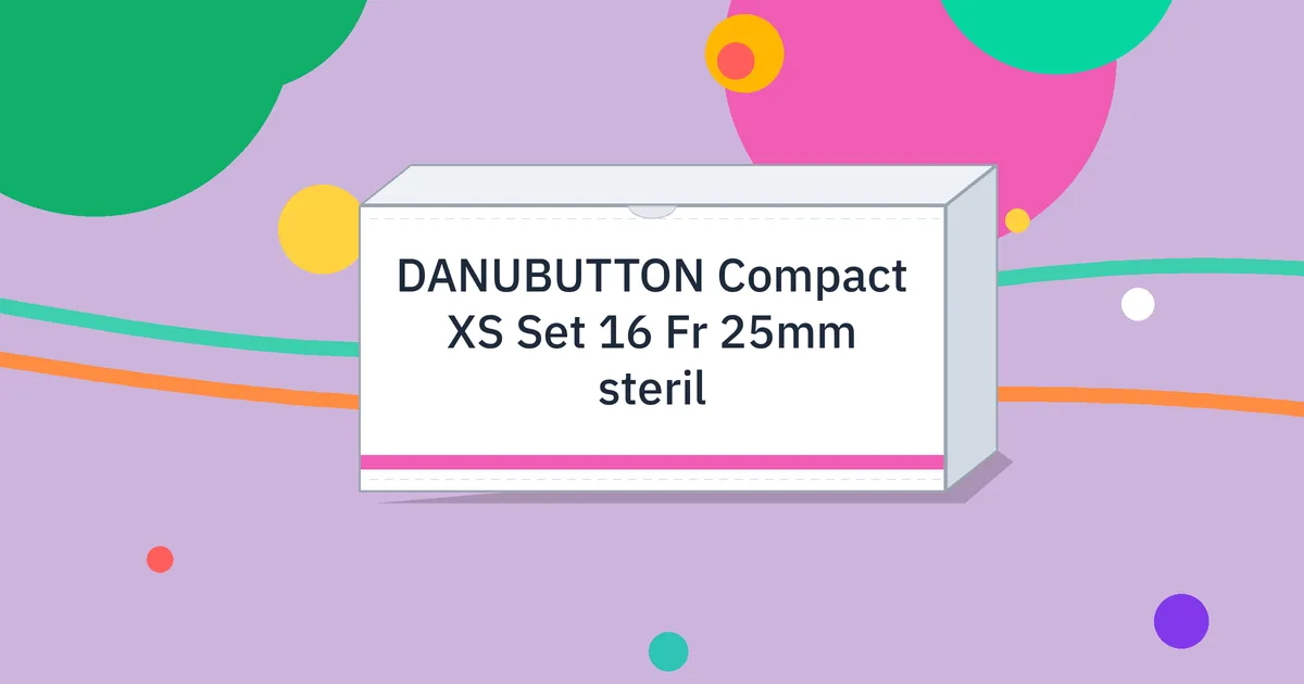 Symbolbild: Packung mit der Aufschrift DANUBUTTON Compact XS Set 16 Fr 25mm steril (PZN 19852852) – Verfügbarkeit und Bezug in Apotheken in Frankfurt am Main