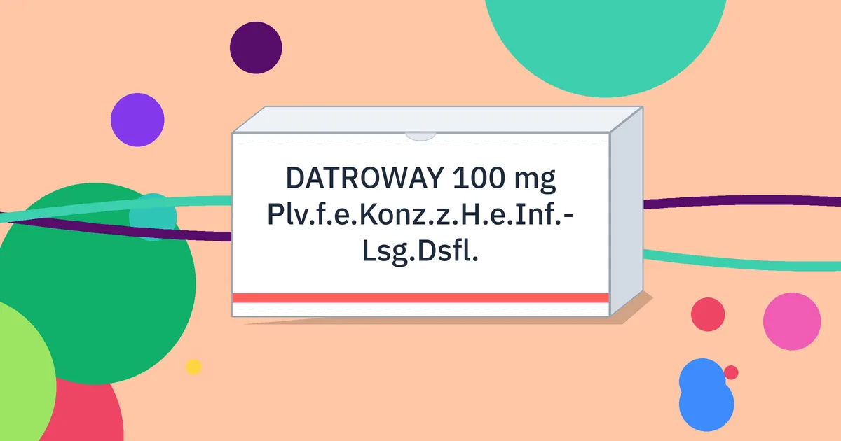 Symbolbild: Packung mit der Aufschrift DATROWAY 100 mg Plv.f.e.Konz.z.H.e.Inf.-Lsg.Dsfl. (PZN 19805775) – Verfügbarkeit und Bezug in Apotheken in Frankfurt am Main