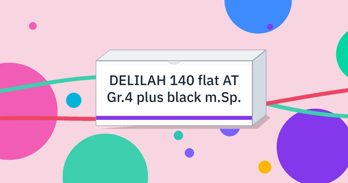 Symbolbild: Packung mit der Aufschrift DELILAH 140 flat AT Gr.4 plus black m.Sp. (PZN 14248152) – Verfügbarkeit und Bezug in Apotheken in Frankfurt am Main