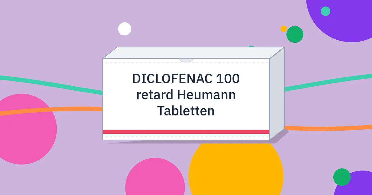 Symbolbild: Packung mit der Aufschrift DICLOFENAC 100 retard Heumann Tabletten (PZN 03540731) – Verfügbarkeit und Bezug in Apotheken in Frankfurt am Main