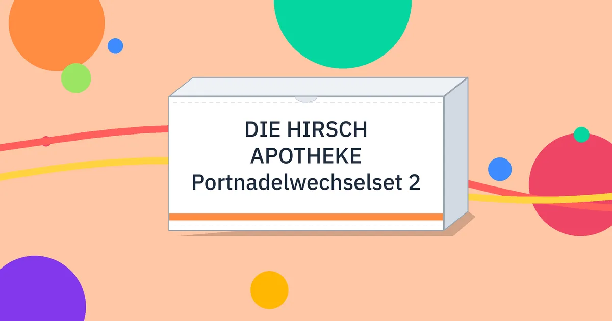 Symbolbild: Packung mit der Aufschrift DIE HIRSCH APOTHEKE Portnadelwechselset 2 (PZN 10049467) – Verfügbarkeit und Bezug in Apotheken in Frankfurt am Main
